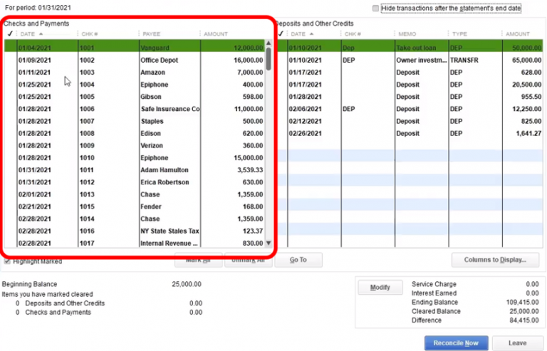 QuickBooks Bank Reconciliation - How to Enter First Bank Reconciliation ...